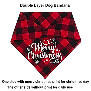 PTDECOR 2 Pack Dog Bandana Christmas Classic Plaid Pet Dog Scarf Triangle Bibs Kerchief Dog Christmas Accessories Merry Christmas Bandanas for Small Medium Large Dogs Pets (Merry Christmas-2)