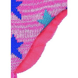 Girls Fleece Lined Knit Pom Beanie & Gloves Set with Warm Ear Flaps for Winter (Pink)