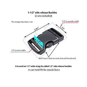 Baitoo Side Release Buckles,1 1/2 Inch Heavy Duty Dual Adjustable Plastic Buckle Snaps Clips 1.5 Inch Backpack Belt Buckle Replacement 2 Packs