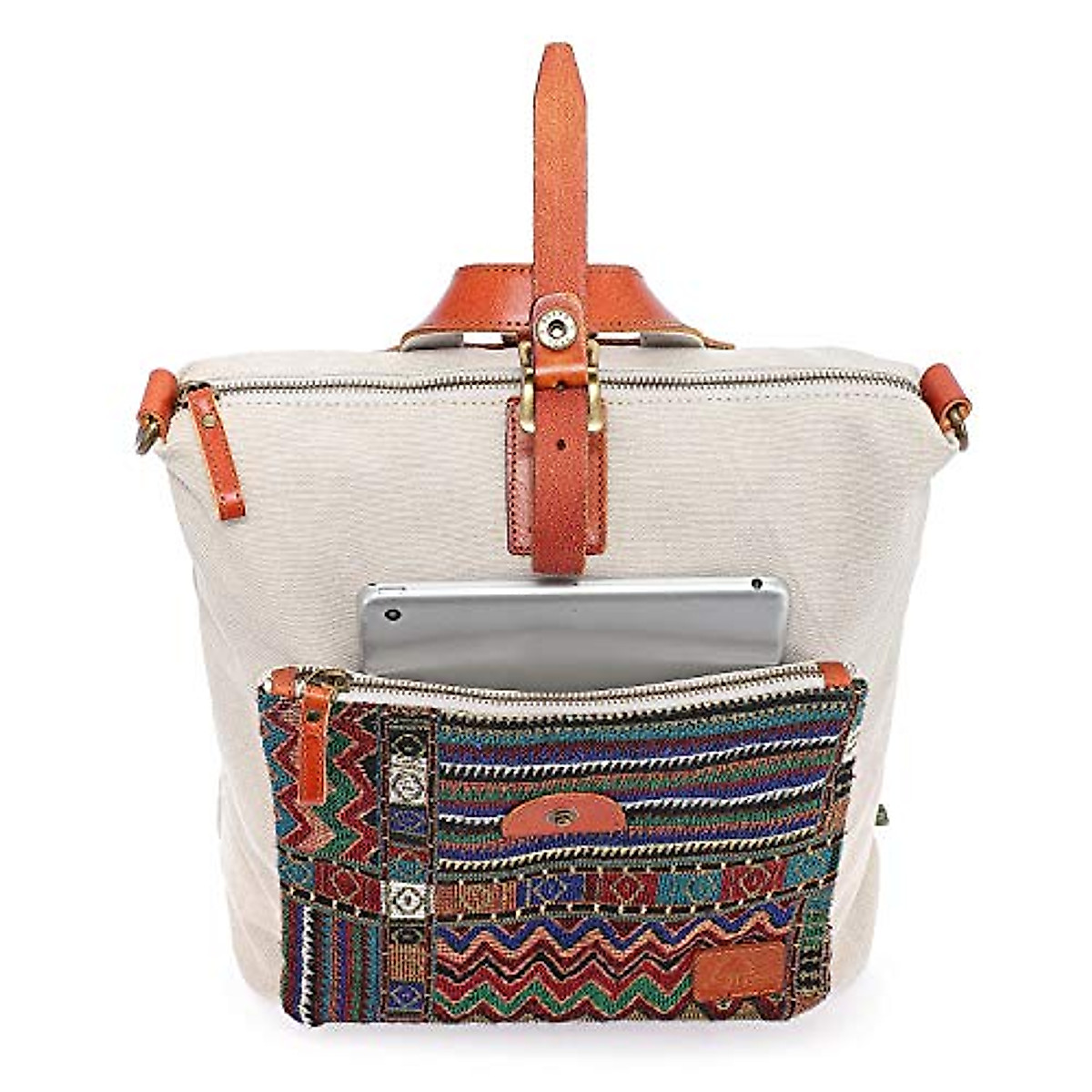 TSD Brand Four Seasons Convertible Canvas Backpack (Ivory)