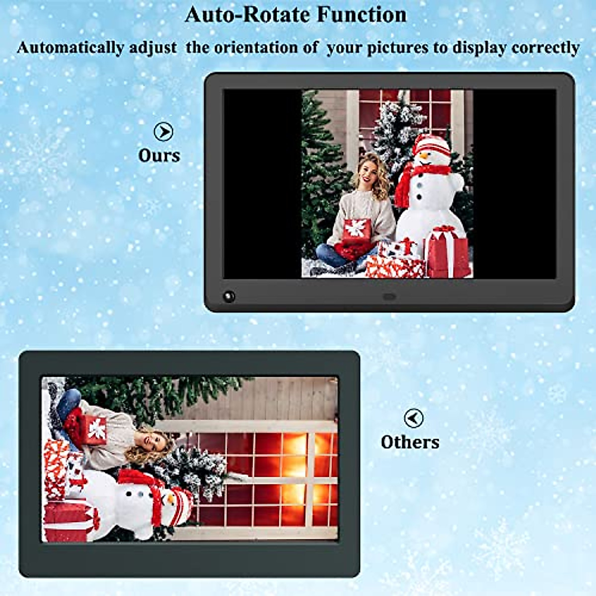Digital Picture Frame 12 Inch with FHD 1920x1080, Support 1080P Video/Music/Slide Show/Motion Sensor/Continue Playback/Adjustable Brightness/Auto Rotate/Calendar, Black
