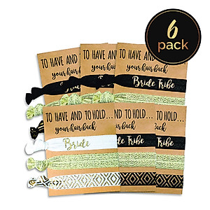 6 Pack of Bachelorette Party Favors | 1 'Bride to Be' and 5 'Tribe' Hair Ties| Pop Fizz Designs