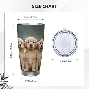 NHJKLWQSZ Golden Retrievers 20oz Stainless Steel Tumbler With Lid And Straw, Double Wall Vacuum Insulated Coffee Mug Travel Cups Leak-Proof Lid For Hot And Cold Drinks, Metal Straws And Brush