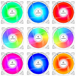 upHere 120mm RGB Case Fan,Quiet Edition High Airflow Adjustable Color LED Case Fan for PC Cases, CPU Coolers,Radiators System,5-Pack,White Edition/C806-5