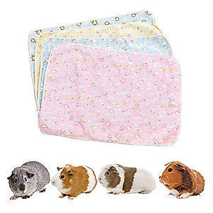 kathson 4 Pack Guinea Pig Cage Liner Hamster Cage Bedding Pad Reusable Pee Pads Super Absorbent Waterproof Food Mat for Small Animals