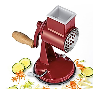 Zassenhaus Classic Drum Grater, Manual Kitchen Grater, Painted Metal, Beech Wood, Stainless Steel, Suction Base, 2 Grating Drums and Pestle, Can be Used as Vegetable Cutter, Cheese Grater and Slicer