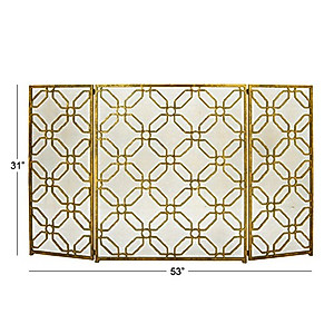 Deco 79 Metal Geometric Foldable Mesh Netting 3 Panel Fireplace Screen, 53" x 1" x 31", Gold