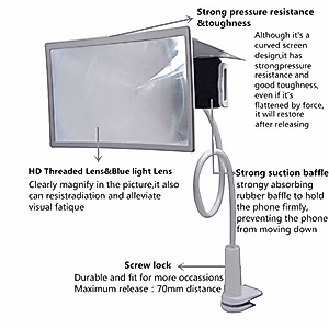 12'' Phone Screen Magnifier,Phone Screen Amplifier Enlarger for Movies, Videos, and Gaming Compatible with All Smartphones(White)