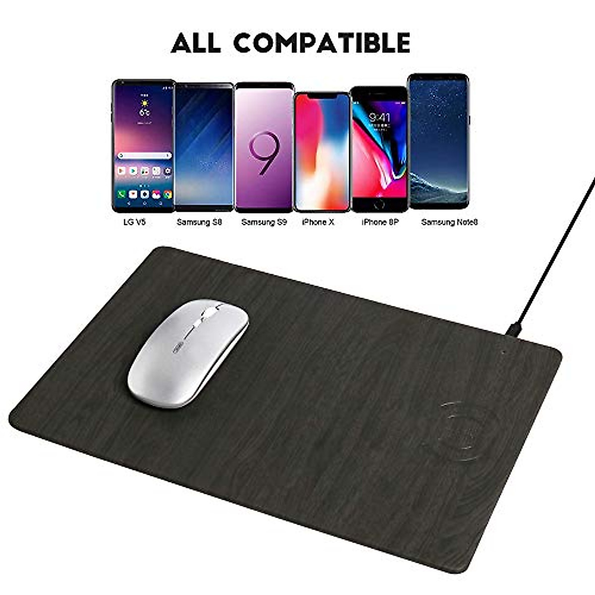 Fast Wireless Charger Mouse Pad Qi Certified Case-Friendly 10W Fast Wireless Charging Mouse Mat Compatible for iPhone 12,12Pro,11,11 Pro,XR,X,8,8 Plus,Samsung Galaxy S10/S9/S8,Note (7.5W/10) (Grey)