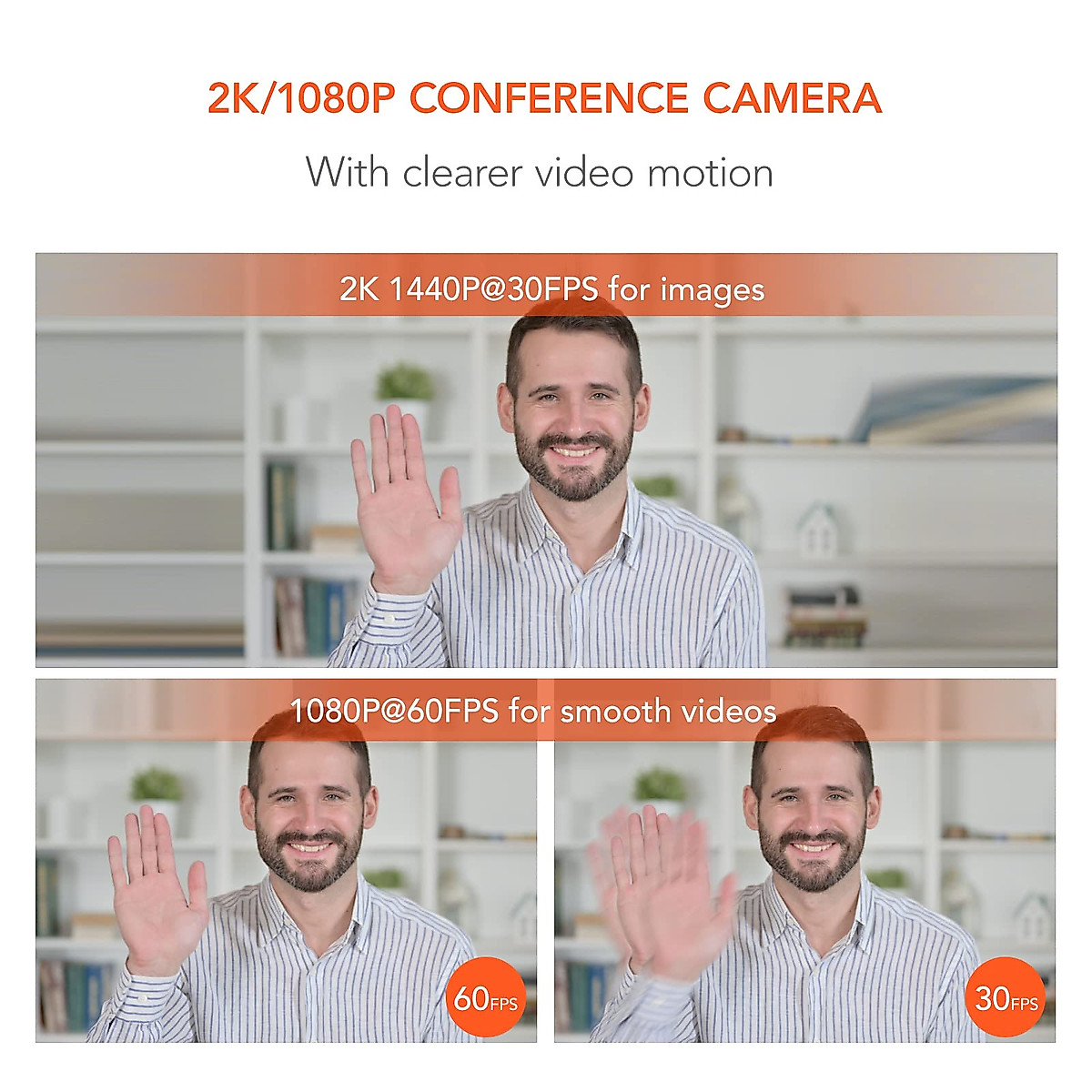 NUROUM V15-AFL 2K Webcam for Streaming, 1080p 60FPS AutoFocus Web Camera with Adjustable Fill Light and Privacy Cover, 75°FOV Dual Microphone USB FHD Computer Camera, Plug and Play