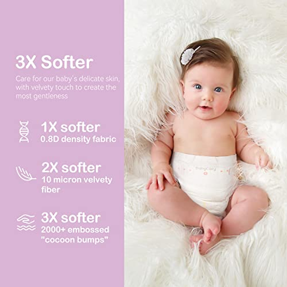 Babycozy Boucy Soft Newborn Diapers for Sensitive Skin, Hypoallergenic Disposable Diapers, Plain White Diapers Without Chlorine, Soft Diapers for Baby&Infant&Preemie, Size 1(8-14lb) 82 Count