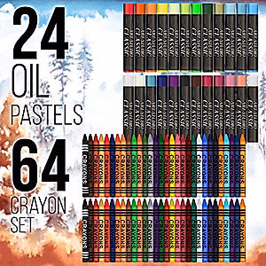 U.S. Art Supply 162-Piece Deluxe Mega Wood Box Art Painting and Drawing Set - Artist Painting Pad, 2 Sketch Pads, 24 Watercolor Paint Colors, 24 Oil Pastels, 24 Colored Pencils, 60 Crayons, 2 Brushes
