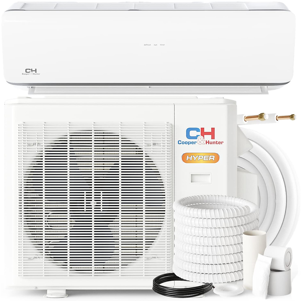 Cooper & Hunter Hyper Heat 9,000 BTU, 25 SEER Ductless Mini-Split Air Conditioners -22F Heat Pump with 16FT Copper Line Set and Communication Wires