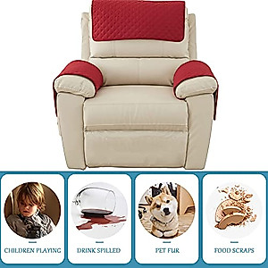 EXTLEZSA Water Proof Sofa Armrest Cover, 1/2/3 Seater Sofa Headrest Slipcovers with Pocket Nonslip Armchair Cover Quilted Furniture Protector for Recliner Leather Sofa Couch (Red,2 Seat 4 pc)