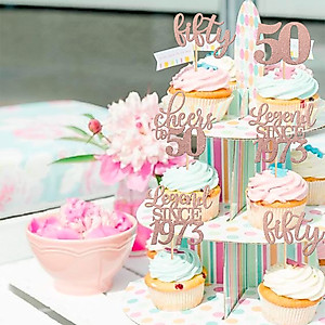 24 PCS Legend Since 1973 Cupcake Toppers Glitter Fifty Cheers to 50 Happy 50th Birthday Cupcake Picks for 50th Birthday Wedding Anniversary Party Cake Decorations Supplies Rose Gold