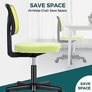 DUMOS Armless Desk Wheels Cute Home Office Chairs, Ergonomic Adjustable Swivel Rolling Task, Comfy Mesh Mid Back Computer Work Vanity Chair for Small Spaces, Green