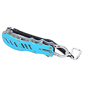 Fish Lip Grabber, Portable Stainless Steel Aluminum Alloy Fish Holder,Multi‑Functional Fish Controller Fishing Accessory,25mm/1in Maximum Concave Clamp Mouth(blue)