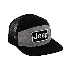 Jeep Premium 7 Panel Flatbill Snapback Patch Logo Hat for Men Heather Grey/Black
