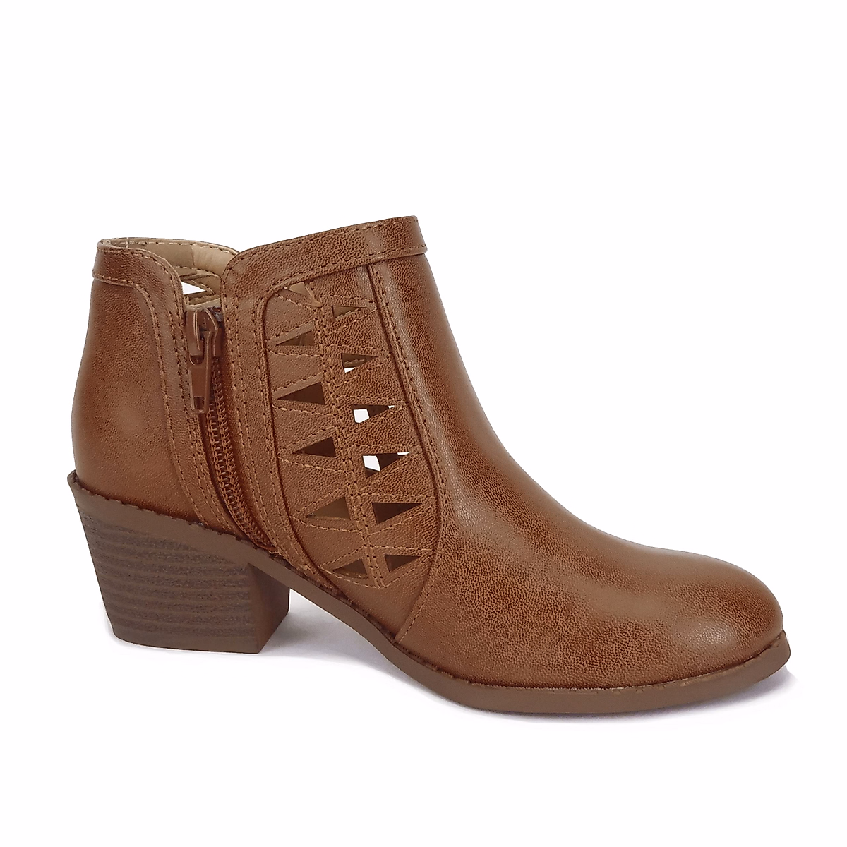 Soda Chance-2 Kids/Children/Girls Perforated Cut Out Stacked Block Heel Ankle Booties (Tan, us_footwear_size_system, little_kid, women, numeric, medium, numeric_2)