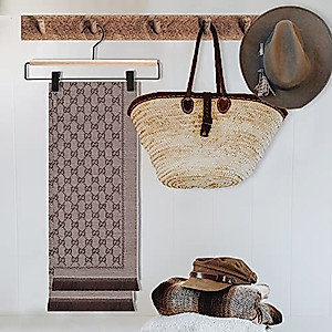 Nature Smile Deluxe Beech Wooden Pants Hangers Bottom Hanger Jeans Hanger Trousers Skirt Hanger with 2-Adjustable Black Matt Clips and Hook 20 Pack (Natural Wood+Black Metal)