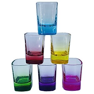 SWARLEY Shot Glasses Set - Cute Shot Glasses | Mini Shot - Tequila Glasses - Vasos de Chupito, Crystal Shot Glasses - Espresso Shot Glass - Colored Glass - Neon Shot (Multi Color) (6 pieces)