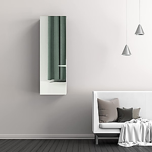 HOUAGI Mirror Jewelry Cabinet,Wall/Door Mounted Jewelry Armoire Organizer,42.5'' High Full Length Mirror with Jewelry Storage with Slide Rail, White-Slide Door