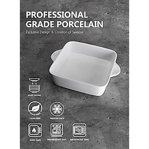 Sweese 8x8 inch Square Porcelain Baking Dish with Double Handles - Non-Stick Oven Casserole Pan for Brownie, Lasagna, Roasting - Great for Serving or Cooking