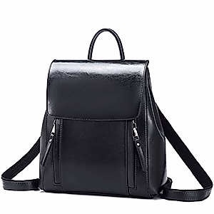 Iswee Vintage Waxy Leather Ladies Backpack Purses for Women Backpack Style Anti-theft Casual Daypack Shoulder Bag Fashion Bag (Black)