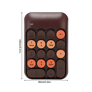 Retro Color 2.4GHz Numeric Keypad with USB Receiver for Laptop, Portable 18 Keys Wireless Number Pads Round Keycaps Auto Sleep Accounting Numpad Compatible with OS X (Coffee Color)
