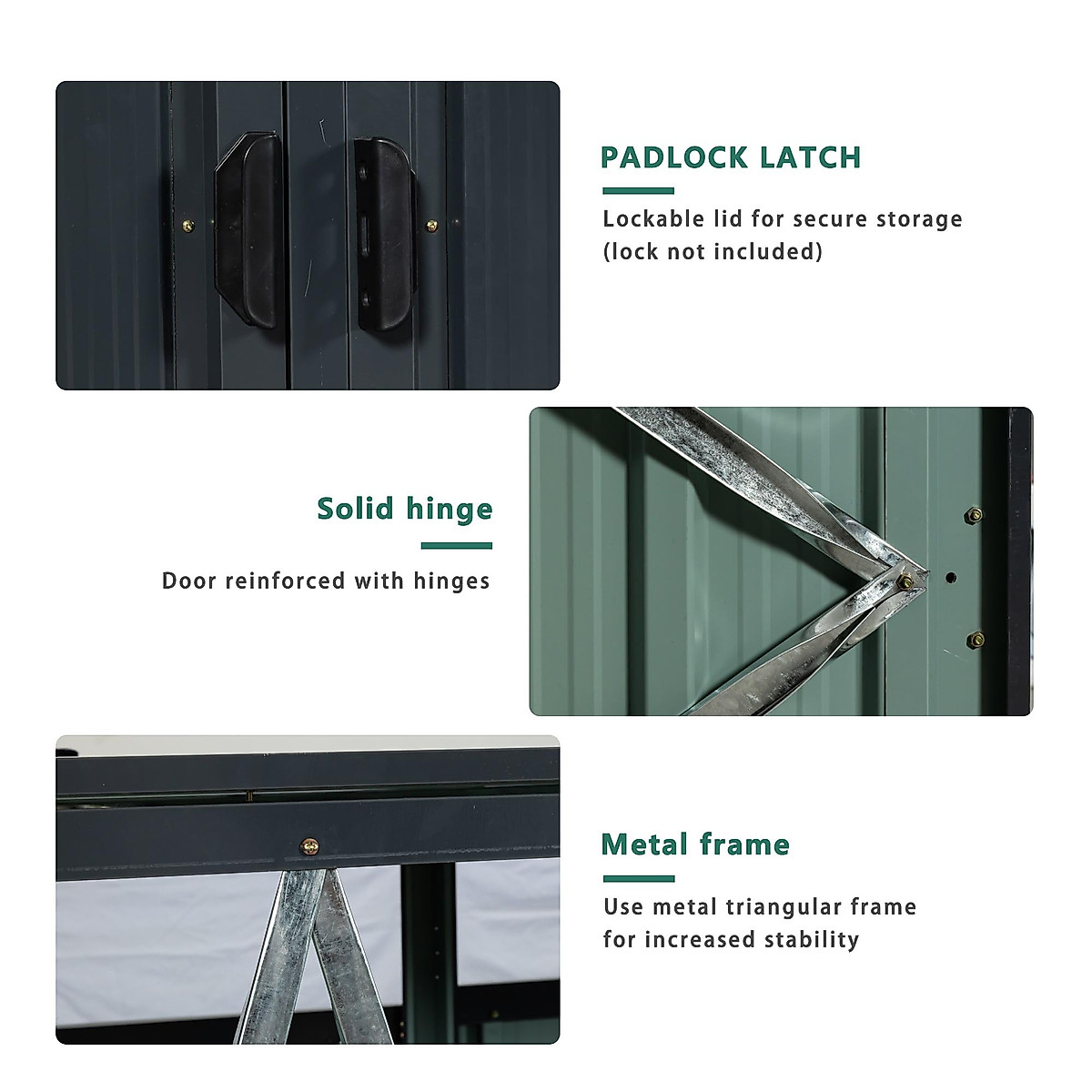 SPOFLYINN Garbage Bin Shed, Stainless Galvanized Steel Bin Shed Stores 2pcs / 3pcs Trash Cans, Outdoor Bin Shed for Garden Yard Lawn Black 3 Trash Cans One Size