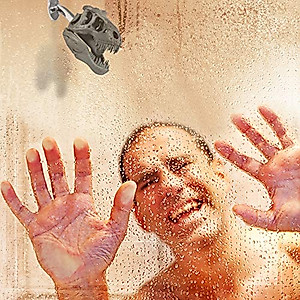 Funwares Wash n' Roar T-Rex Shower Head, Gray - Shower Nozzle Shaped like a Tyrannosaurus Rex Skull