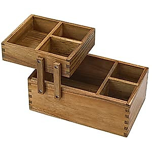 EcoFives Acacia Makeup Organizer, Multi-Function Storage for Makeup, Toiletries, and More- Great for Vanity, Desk, Bathroom, Bedroom, Closet, Kitchen (Acacia)