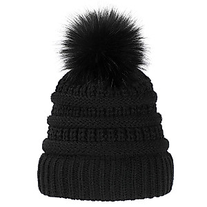 AynnQueen Beanie with Hair Attached for Women Slouchy Cable Hat Wig Knit Beanie Winter Hat with 20inch Removable Hair Extensions Wig (Medium Brown-Black Hat)