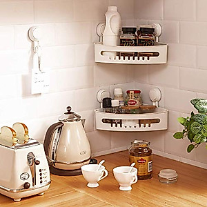 LEVERLOC Corner Shower Caddy Suction Cup NO-Drilling Removable Bathroom Shower Shelf Heavy Duty Max Hold 22lbs Caddy Organizer Waterproof & Oilproof Shower Corner Rack for Bathroom & Kitchen - White