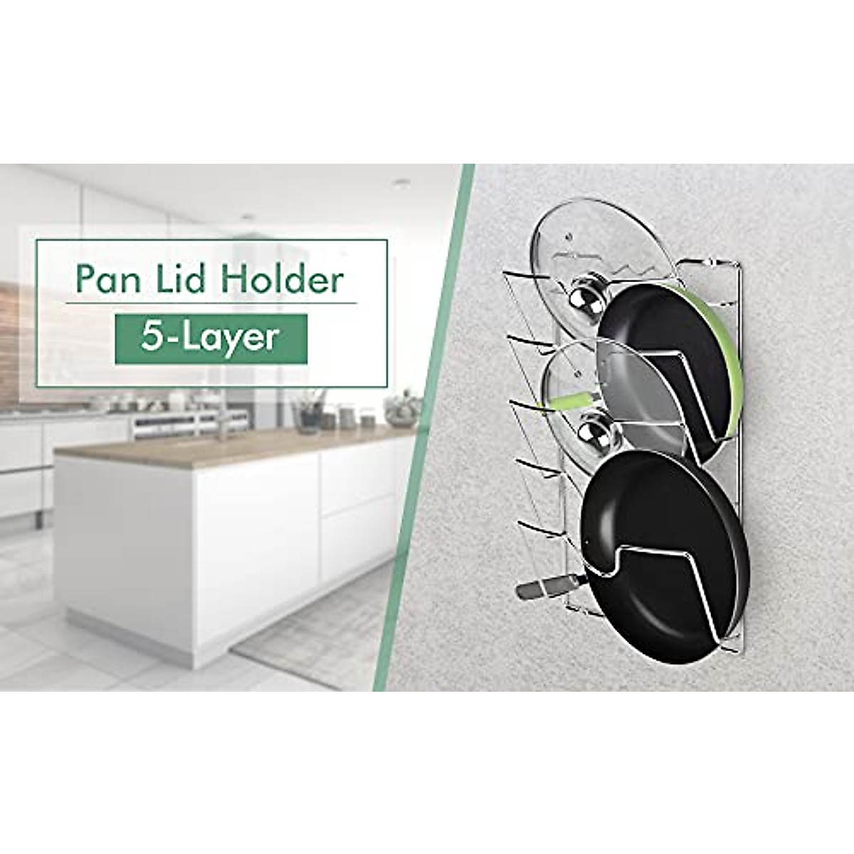 AYNEFY 5-Tiers Pot Lid Rack, Wall Mount Pot Lid Holder Multi Tiers Pan Lid Holder Cabinet Door Storage Rack Cookware Stand Holder for Home Kitchen Cabinet Pantry