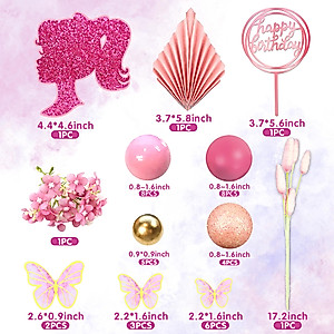 Hot Pink Girl Cake Toppers with Pink and Gold Butterfly Balls Cake Topper for Wedding Baby Shower Anniversary Girl Birthday Themed Party Supplies (Style 1)