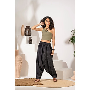 Elephant Cotton Pants for Women Gypsy Clothes for Women Pajama Harem Pants Women Bloom Pants, Black - Sacred Spirits, One Size
