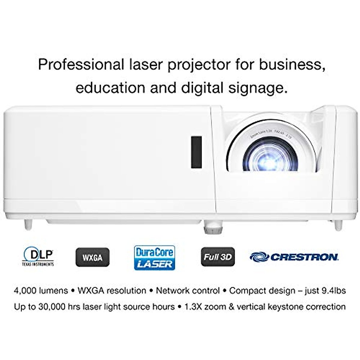 Optoma ZW400 WXGA Professional Laser Projector | Compact Design & Bright 4000 lumens | DuraCore Laser Technology, Up to 30,000 Hours | Network Control | 4K HDR Input | Quiet Operation