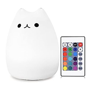 WoneNice Night Light for Kids, Timer Silicone Cat Night Lamp with 7 Colors, Cute Kawaii Room Decor for Children, Nursery Rechargeable Toddler Baby Night Light with Remote Control - Great Kawaii Gift