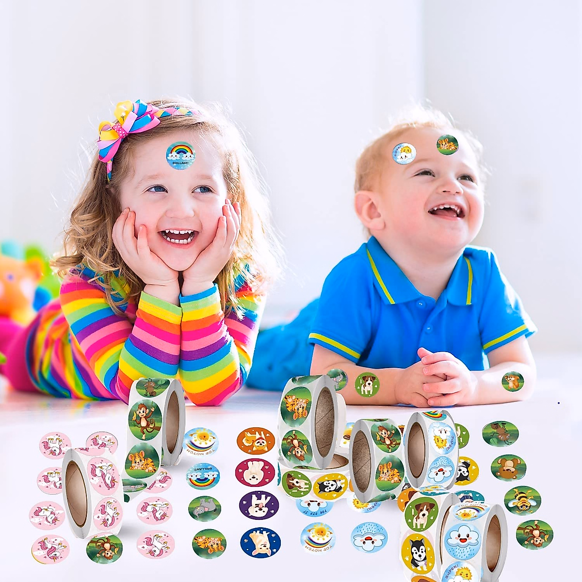 Kids Stickers Inspirational Stickers Rolls- 2000 Pcs MoCeYa Stickers for Kids Motivational Stickers for Toddler Weather Unicorn Pony Animal Dog 1" Diameter with Box