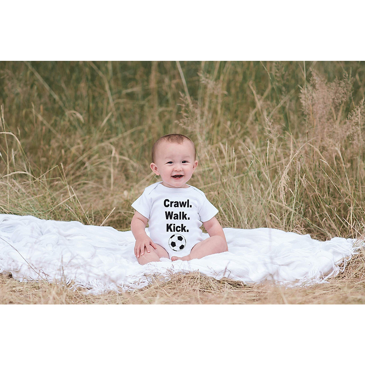 7 ate 9 Apparel Baby Boy's Crawl. Walk. Kick. Onepiece 12-18 Months Black and White