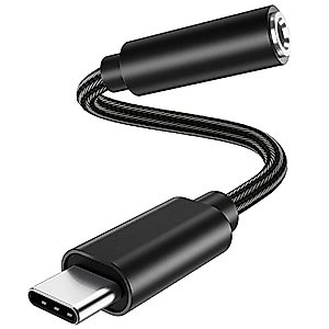 USB C to 3.5mm Headphone Jack Adapter,Type C to Earbuds Earphones HiFi 32Bit/384KHz Aux Audio Adapter Compatible with Samsung Galaxy A53 A33 S23 S22 S21,Pixel 7/6,Black