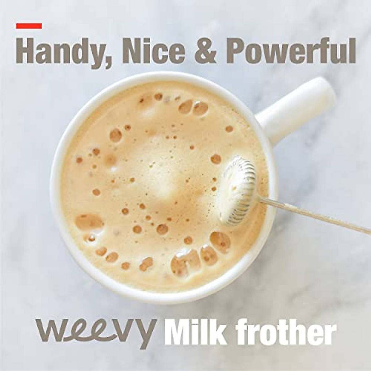 Morem WEEVY - Premium Milk Frother Handheld for Coffee, Latte, Matcha, Protein Shakes and More! Easy-to-use Hand mixer with stainless Steel Mini Whisk - No Stand Needed for Convenient Use Anywhere!