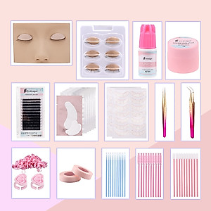 Embagol Lash Practice Kit For Beginners Professional Lash Mannequin Head With Replacement Eyelids, Glue Rings, Lash Glue Remover Tweezer Eyelash Extensions Training School Supplies