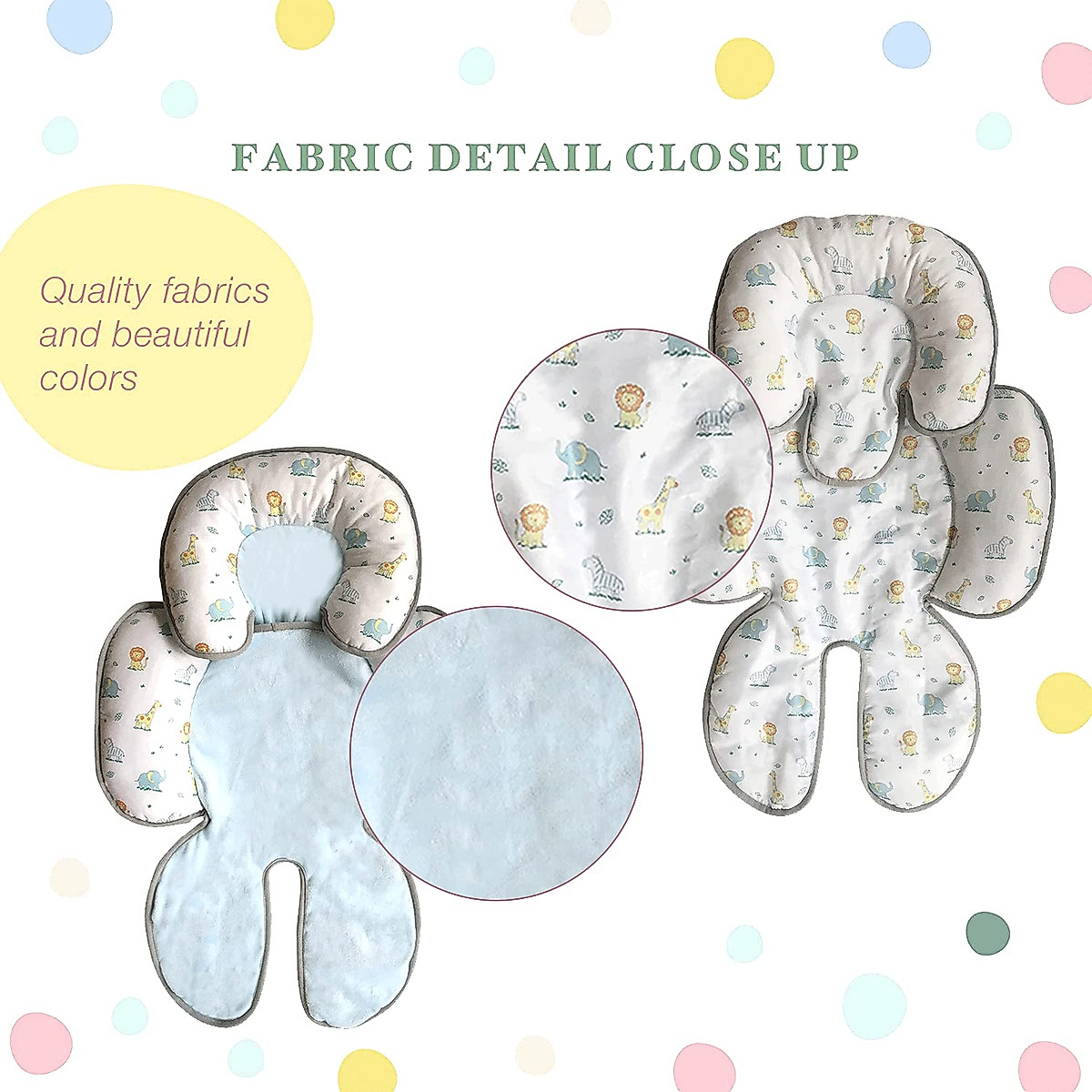 Little Me Baby's Full Body Support Pillow, Newborn Infant Head, Back, Neck, and Legs Protection for Car Seat, Stroller, Booster Seat - Safari Animals, Blue