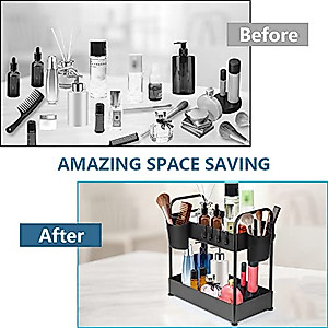 VIGIND Under Sink Organizer,Multi-purpose Under Sink Shelf Organizer for Bathroom Kitchen,2 Tier Kitchen Countertop Organizer with 6 Hooks 2 Hanging Cups 2 Handles and Anti-Foot,Save Space,Black