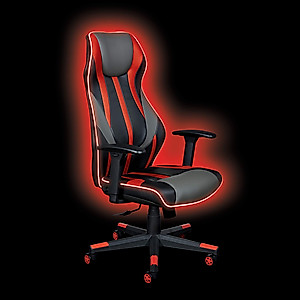 OSP Home Furnishings Gigabyte High-Back LED Lit Gaming Chair, Black Faux Leather with Red Trim and Accents