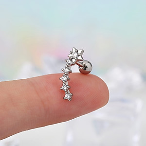 CM Crareesi Mania Star Cartilage Earrings 16G Curved Helix Piercing Jewelry Silver Stainless Steel Forward Helix Piercing Jewelry Gold Tragus Earrings for Women