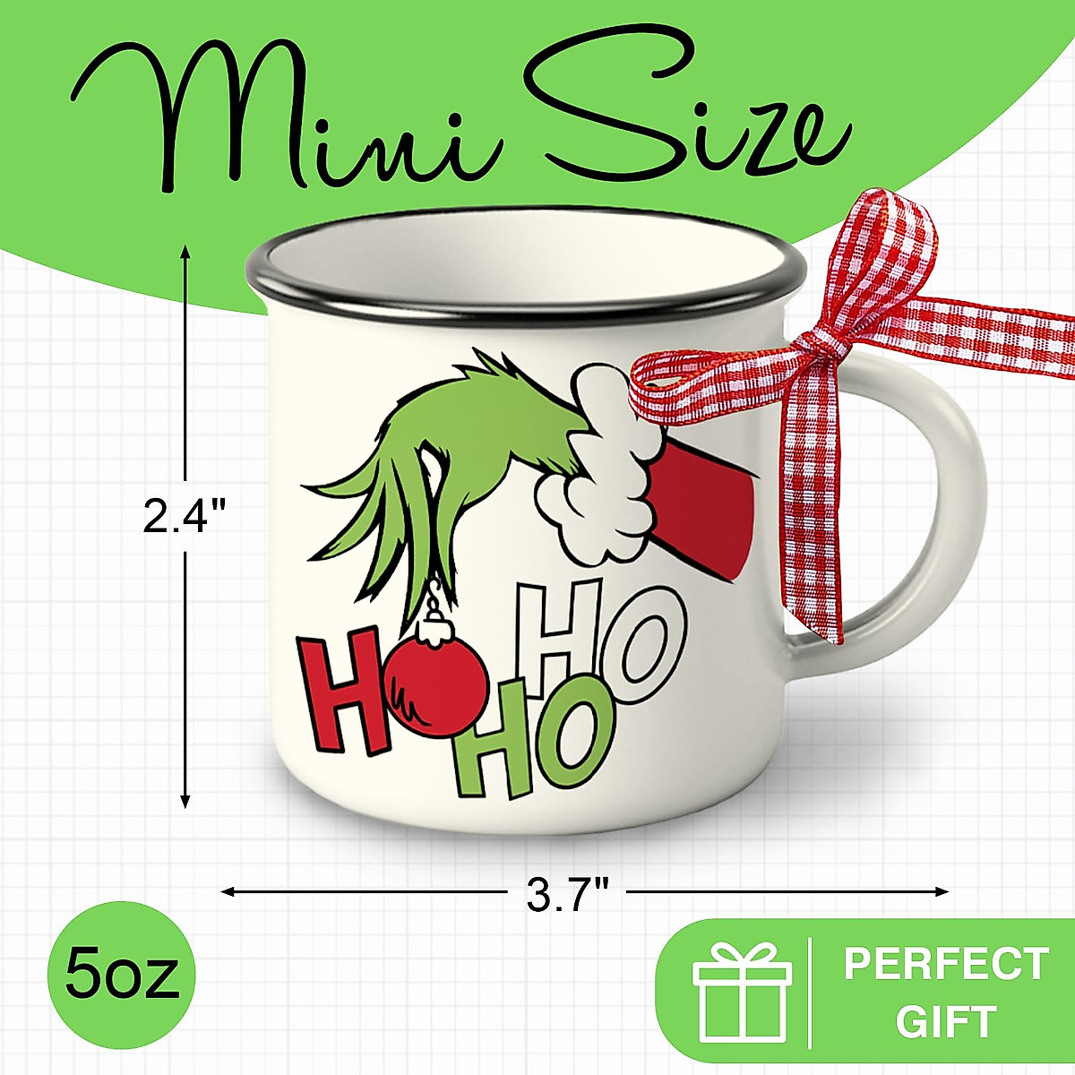 Paayna Merry Christmas Mini Coffee Mug Set of 3, Xmas Stink Stank Stunk Santa Hat Green 5 oz Mini Coffee Cups Tiered Tray Decor, Hohoho Funny Holiday Kitchen Coffee Bar Decorations Housewarming Gift