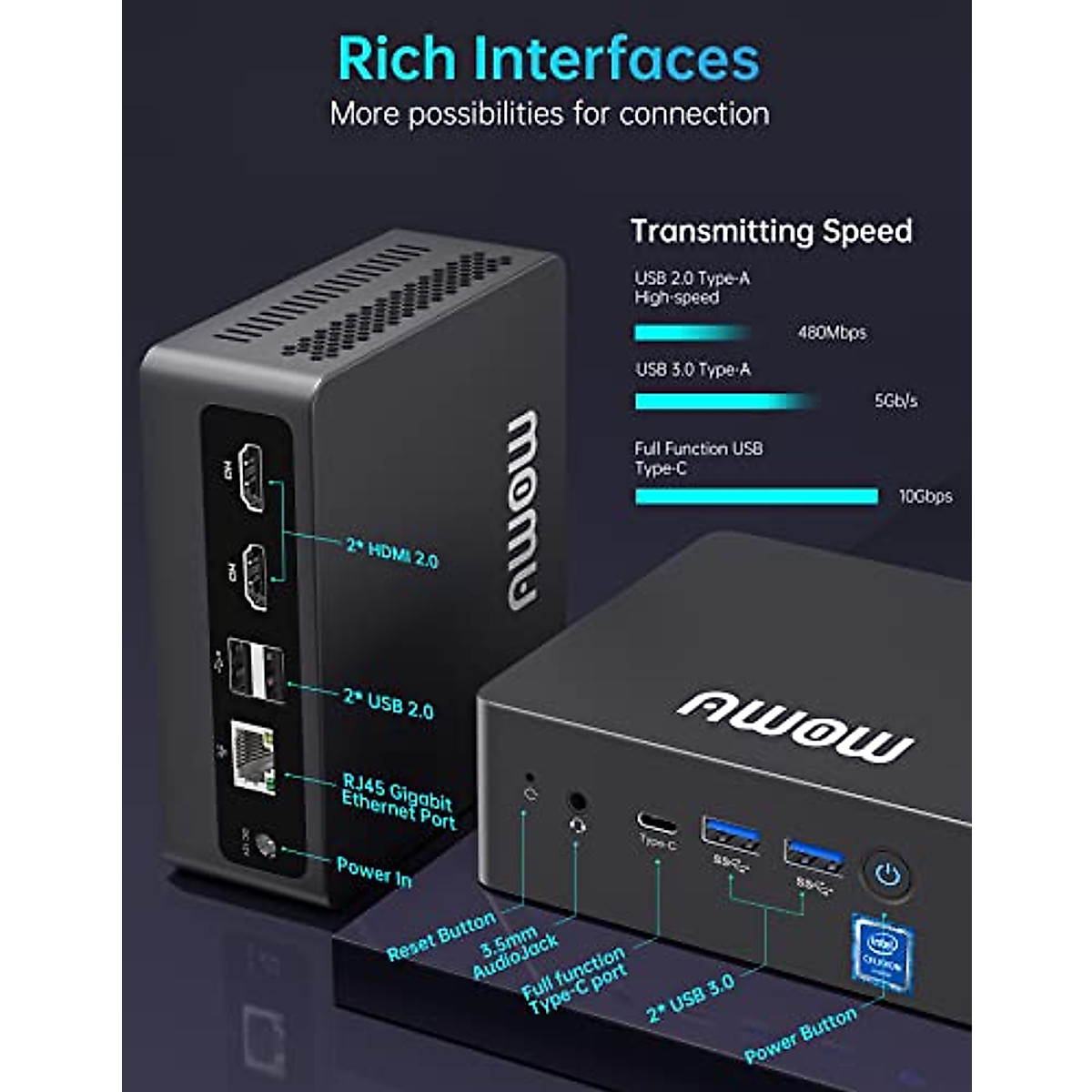 AWOW Mini PC Intel Celeron N4120 8GB RAM 256GB M.2 SSD, Mini Desktop Computer Support 4K UHD, Dual WiFi, HDMI, BT 4.2 for Business Home Office